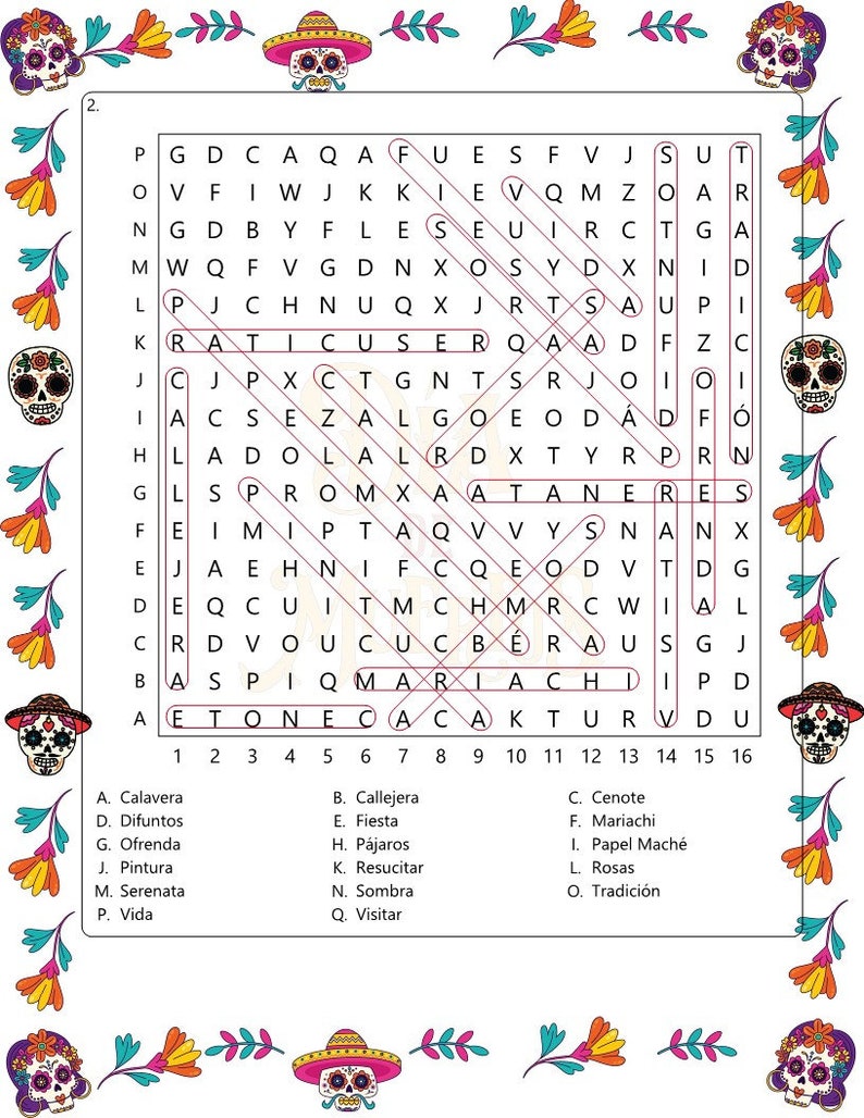 Día De Los Muertos Word Search Printable Day of (Instant Download) - Etsy