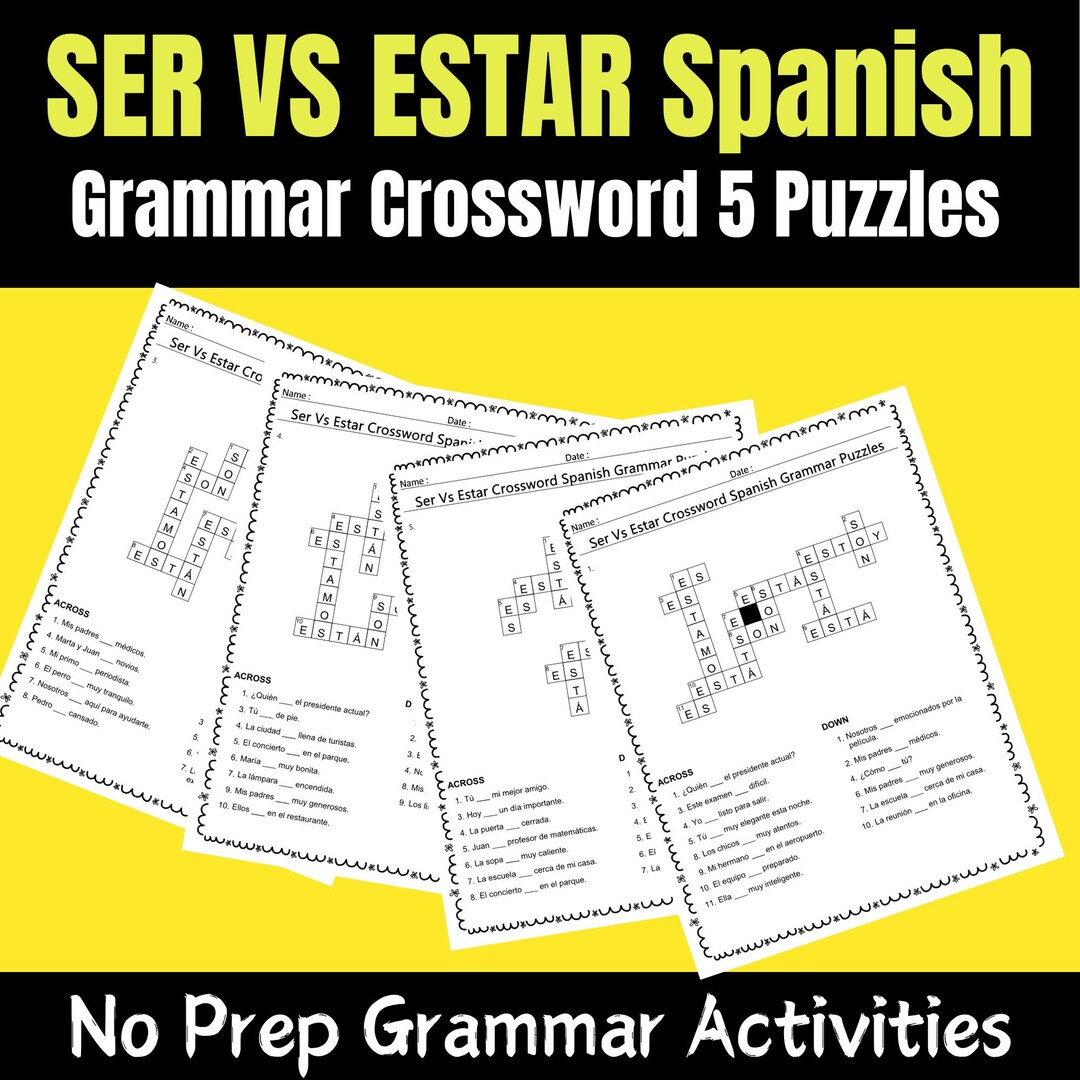 Spanish Grammar Crossword Puzzles: SER Vs ESTAR (PDF Download) - Etsy