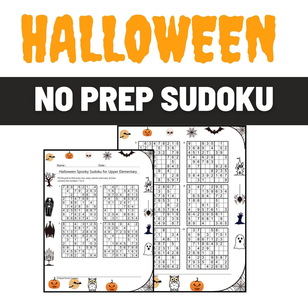 Halloween Sudoku for Upper Elementary NO PREP Activity Print and Go Sub ...