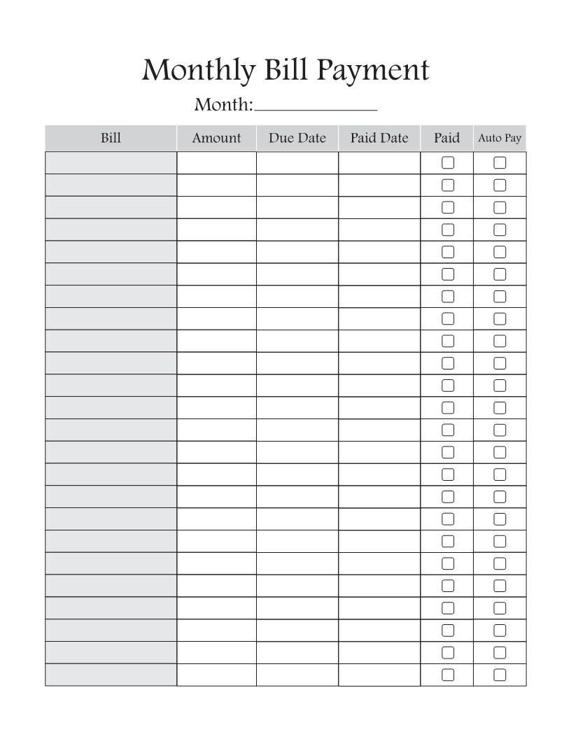 Editable Monthly Bill Tracker Printable Bill Calendar Monthly Planner ...