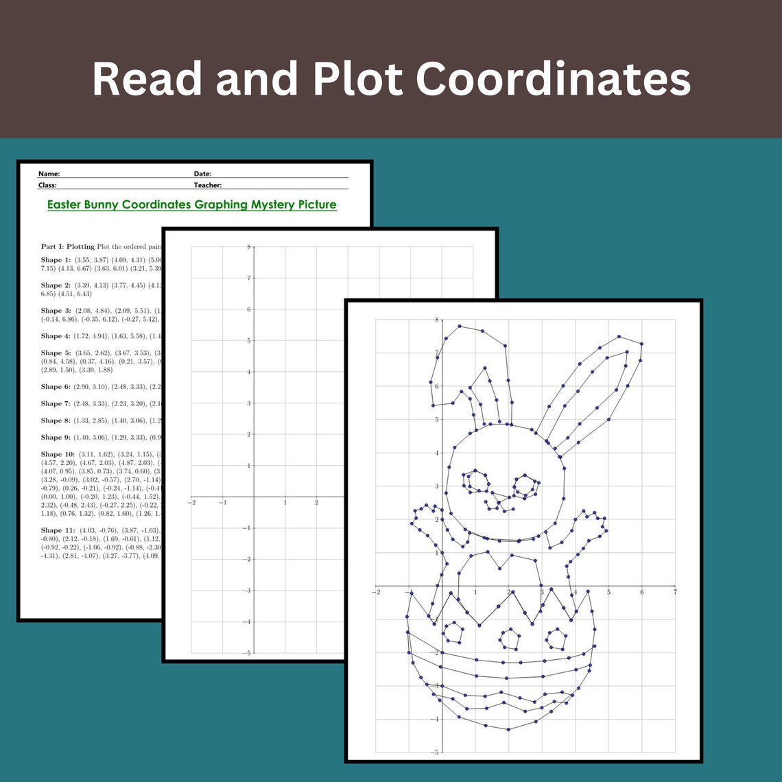 Easter Coordinate Plane Mystery Graphing Picture and Coloring Shapes 4 ...