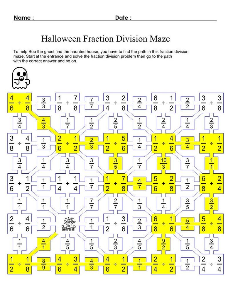 Halloween Fraction Division Maze: Math Activity Bundle (PDF Pattern) - Etsy