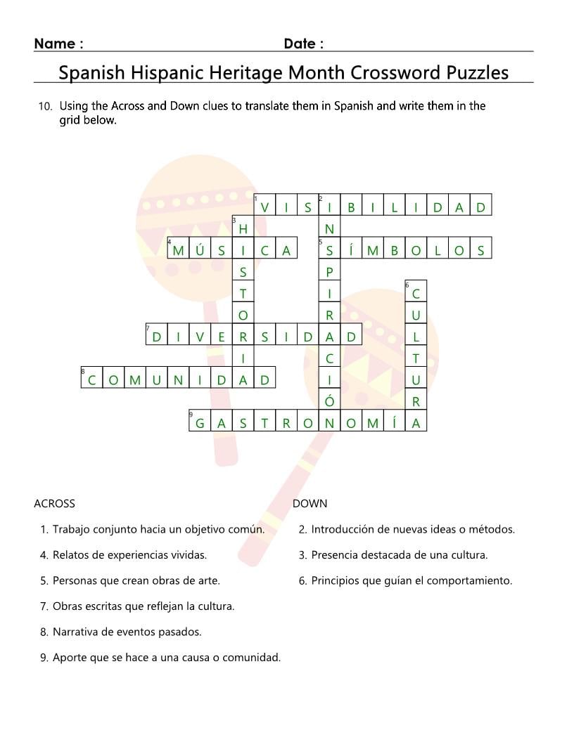 Hispanic Heritage Printable Crossword Bundle – 10 Spanish Crosswords ...