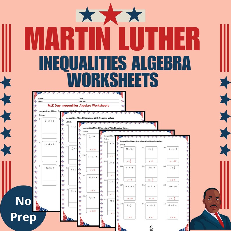 Martin Luther King Jr Inequalities Worksheets – MLK Day Math Printable ...