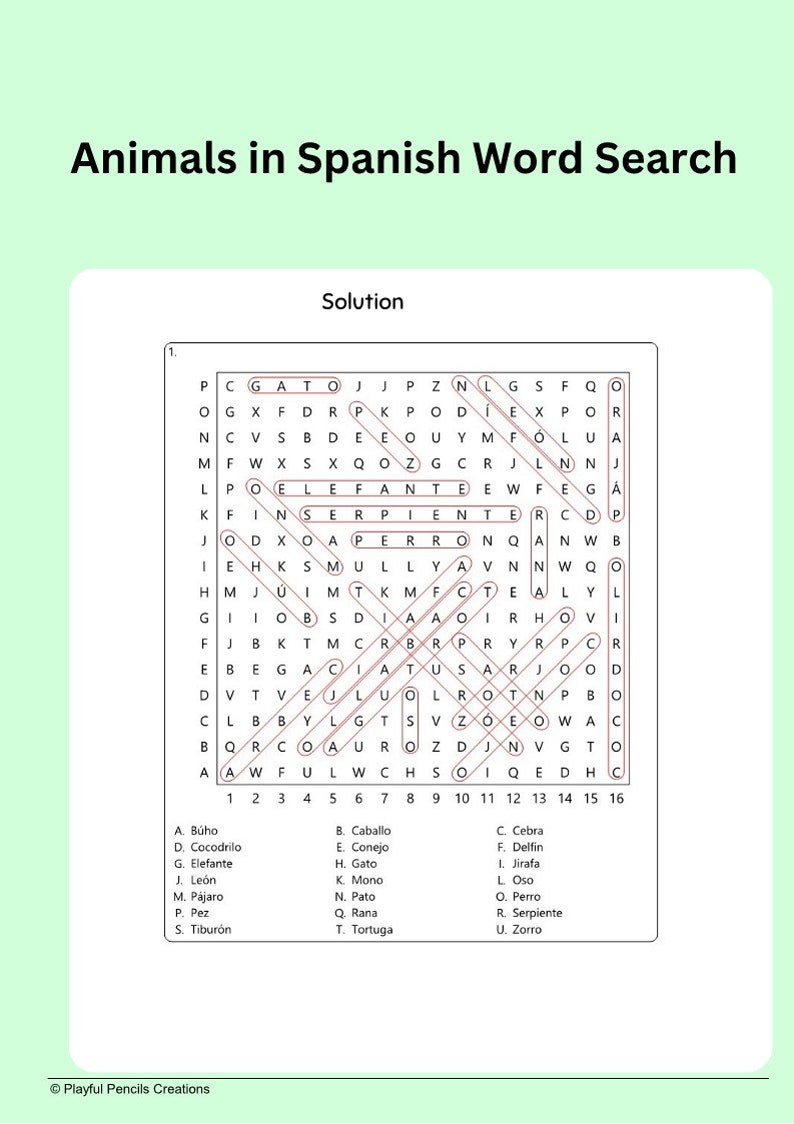 Match Animal Names in Spanish + Word Search About Animals | Los ...