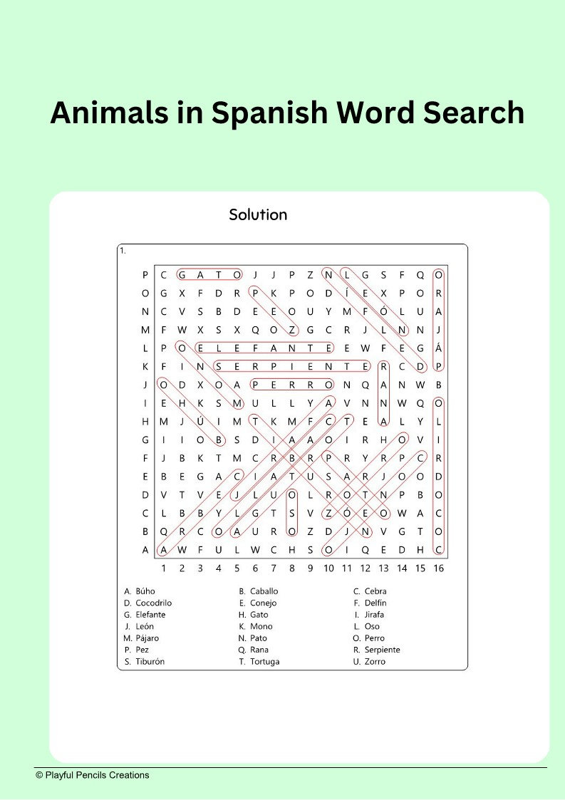 Match Animal Names in Spanish + Word Search About Animals | Los ...