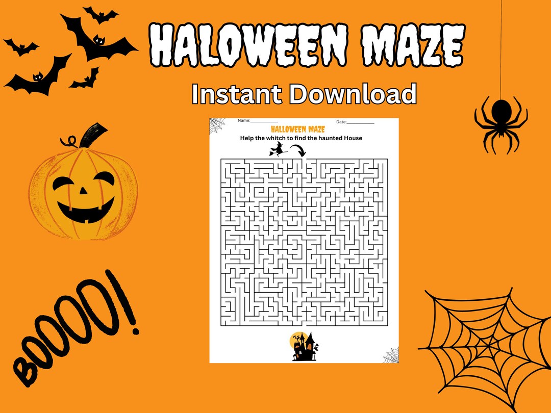 Halloween Maze Activity Page: Printable Game, Puzzle (instant Download ...