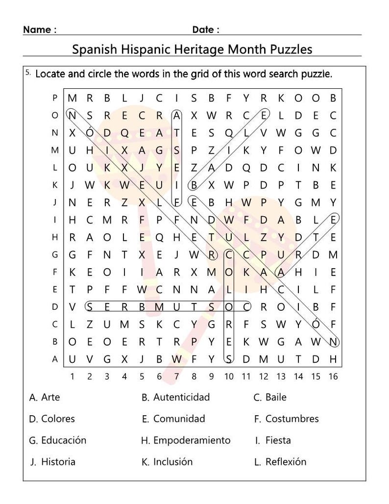 Hispanic Heritage Month Word Search Puzzles: Spanish Vocabulary ...