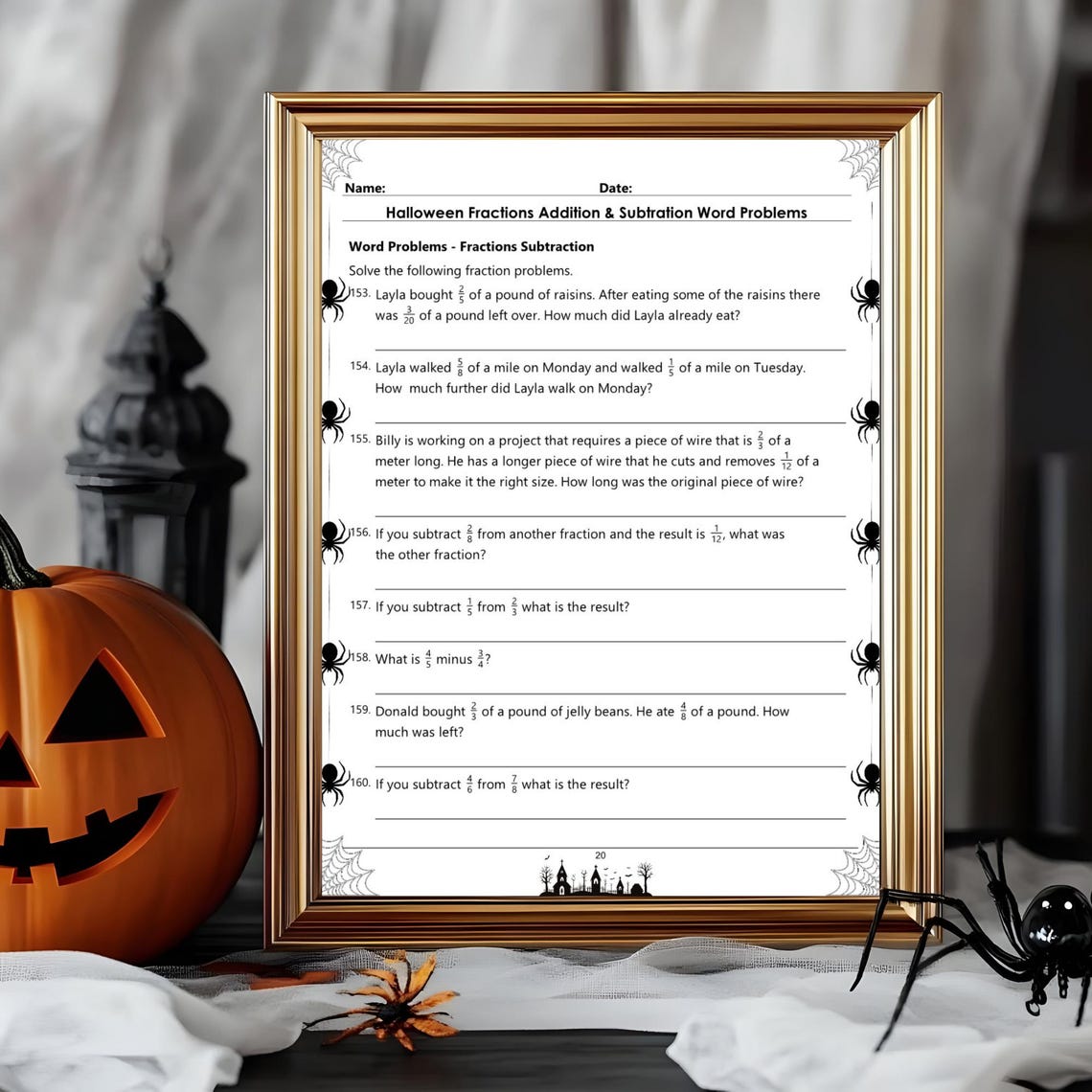 20 Page Printable Halloween Fractions Word Problems Addition ...
