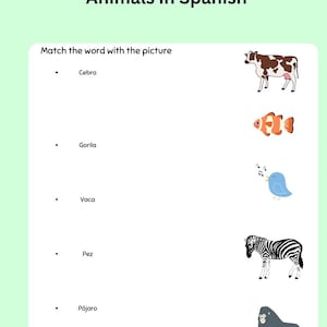 Match Animal Names in Spanish + Word Search About Animals | Los ...