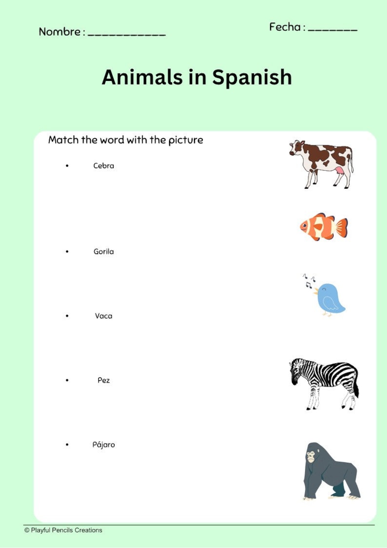 Match Animal Names in Spanish + Word Search About Animals | Los ...