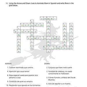 Halloween Printable Spanish Word Search and Crossword 10 Puzzles Noche ...