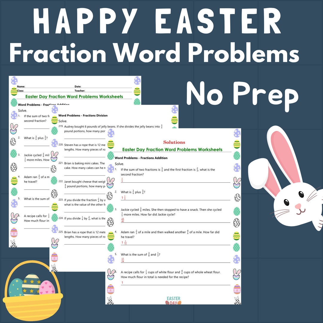 Easter Fraction Word Problems: Math Worksheets Bundle (digital Download ...