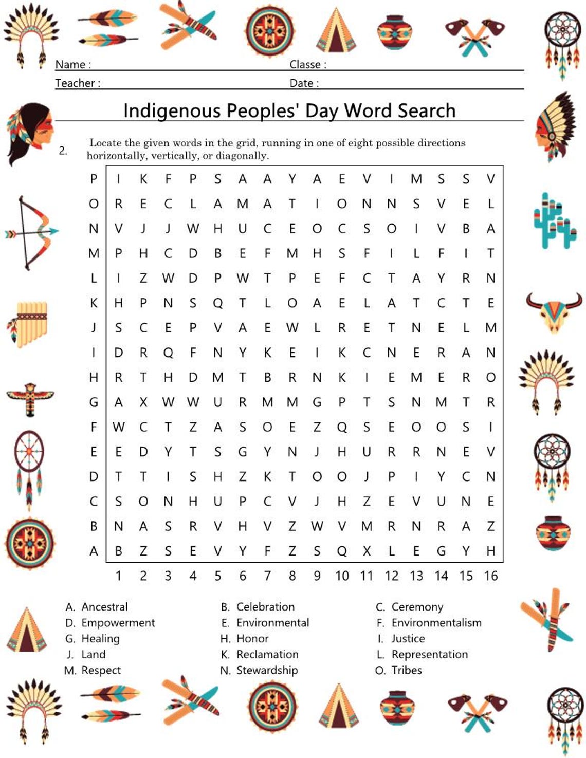 Indigenous Peoples’ Day Word Search Printables – 3 Vocabulary Puzzles ...