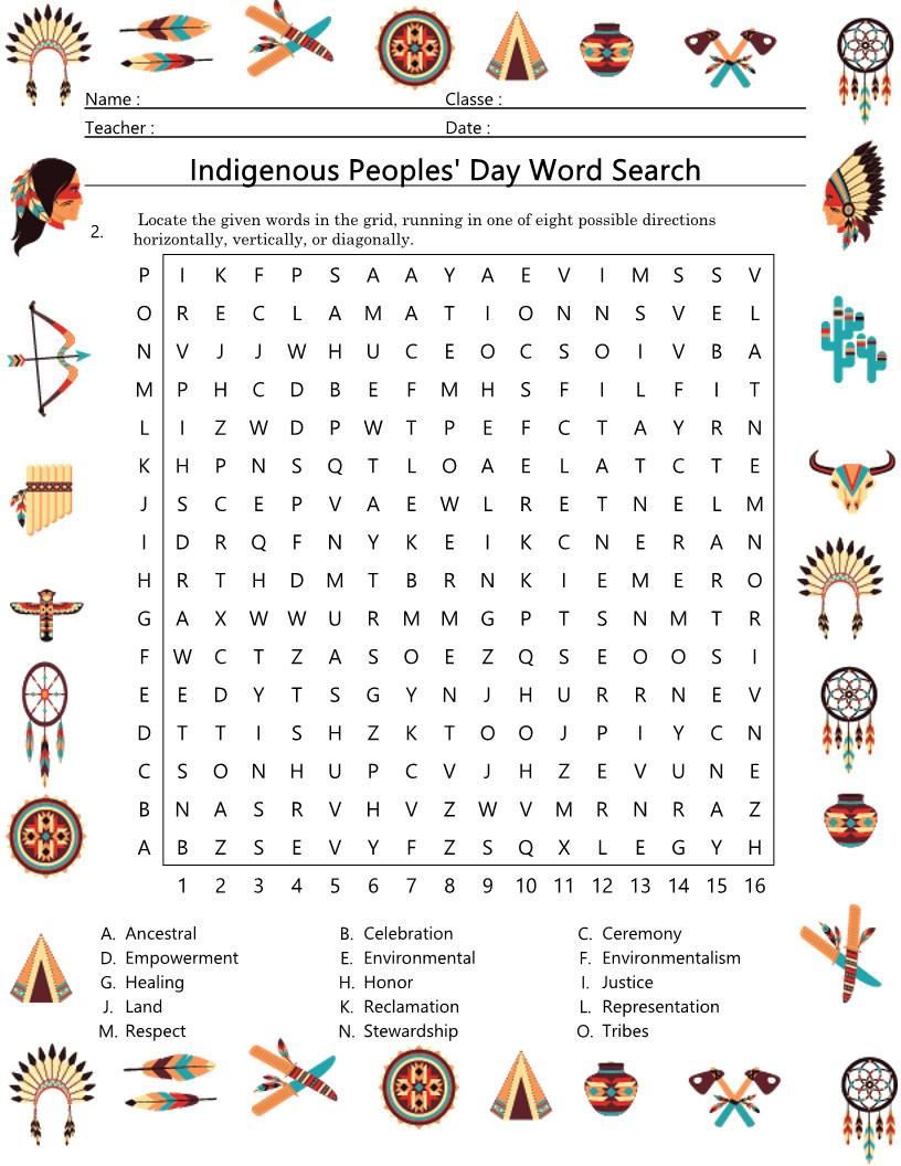 Indigenous Peoples’ Day Word Search Printables – 3 Vocabulary Puzzles ...