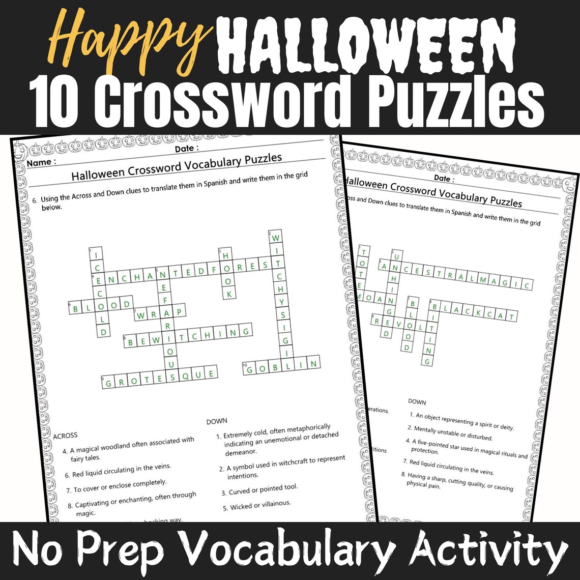 Halloween Vocabulary Puzzles Bundle – Printable Word Search, Crossword ...
