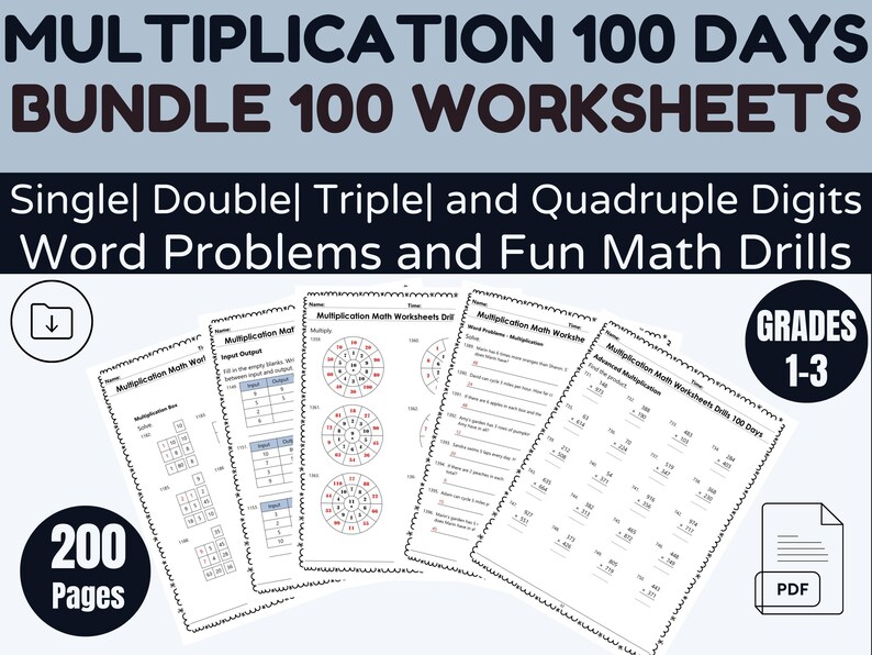 Multiplication Drills Printable — 100 Days Timed Tests (grades 3-5 ...