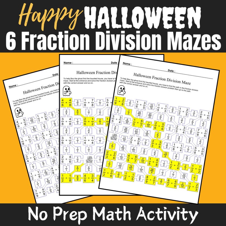 Halloween Fraction Division Maze: Math Activity Bundle (PDF Pattern) - Etsy
