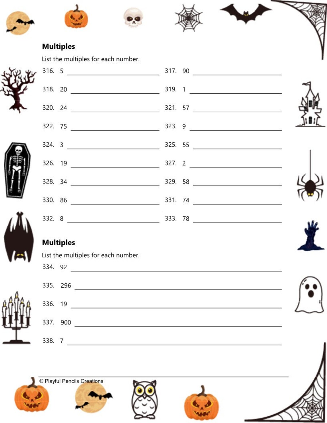 Halloween Math Worksheet: Place Value, Prime Numbers, GCD, LCM - Etsy