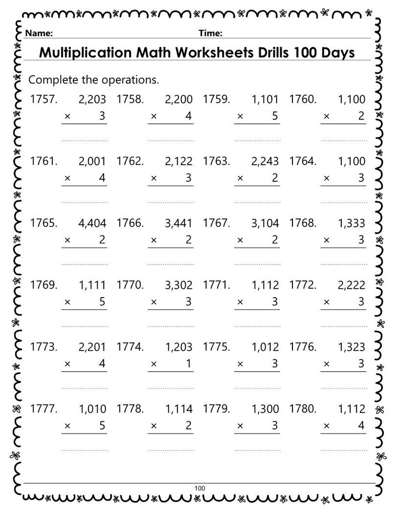 Multiplication Drills Printable — 100 Days Timed Tests (grades 3-5 ...