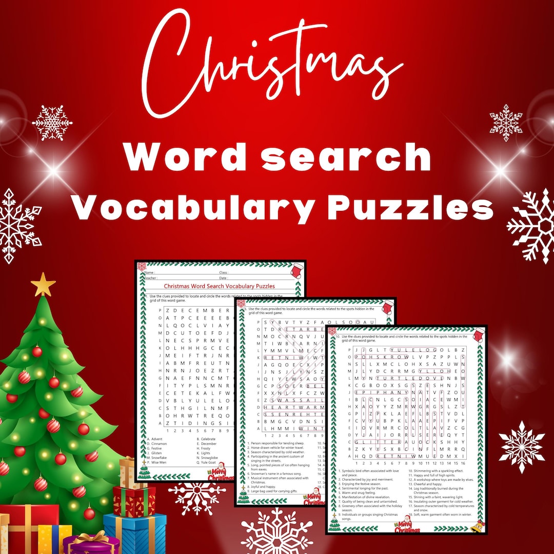 Giant Christmas Word Search, 10 Christmas Puzzles Party Game, Printable ...