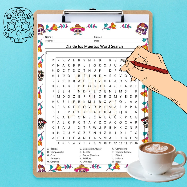 Día De Los Muertos Word Search Printable Day of the Dead Party Games ...