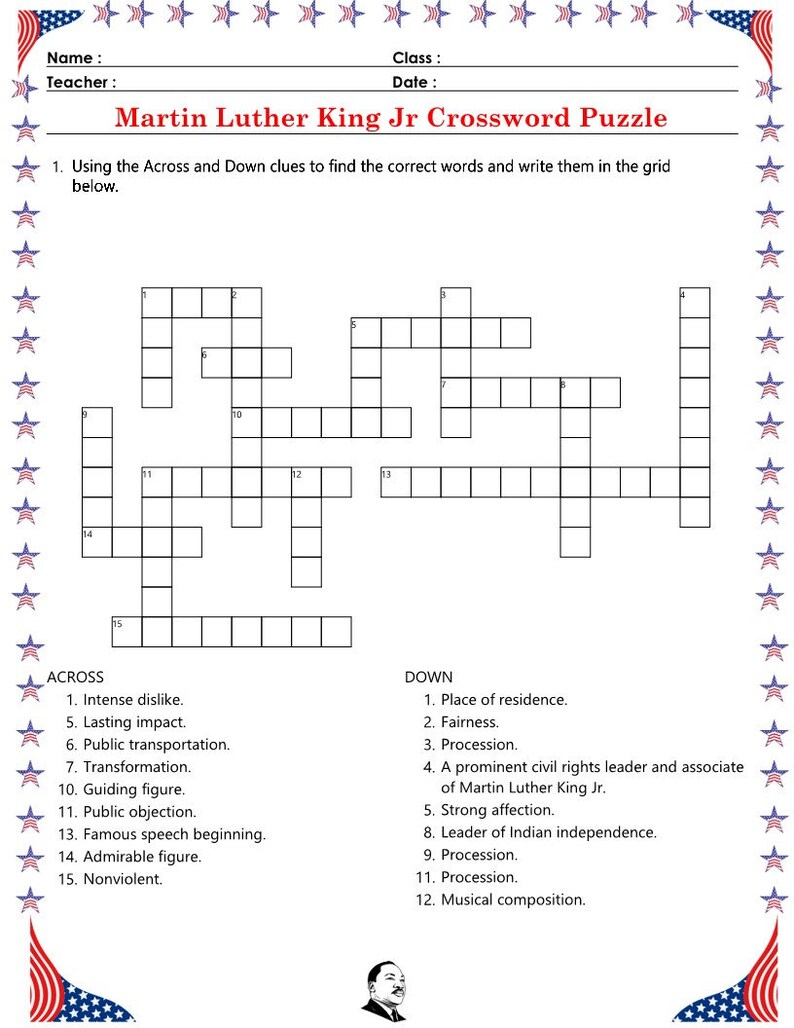 MLK Day Crossword Puzzle: Vocabulary Activity (printable Worksheet) - Etsy