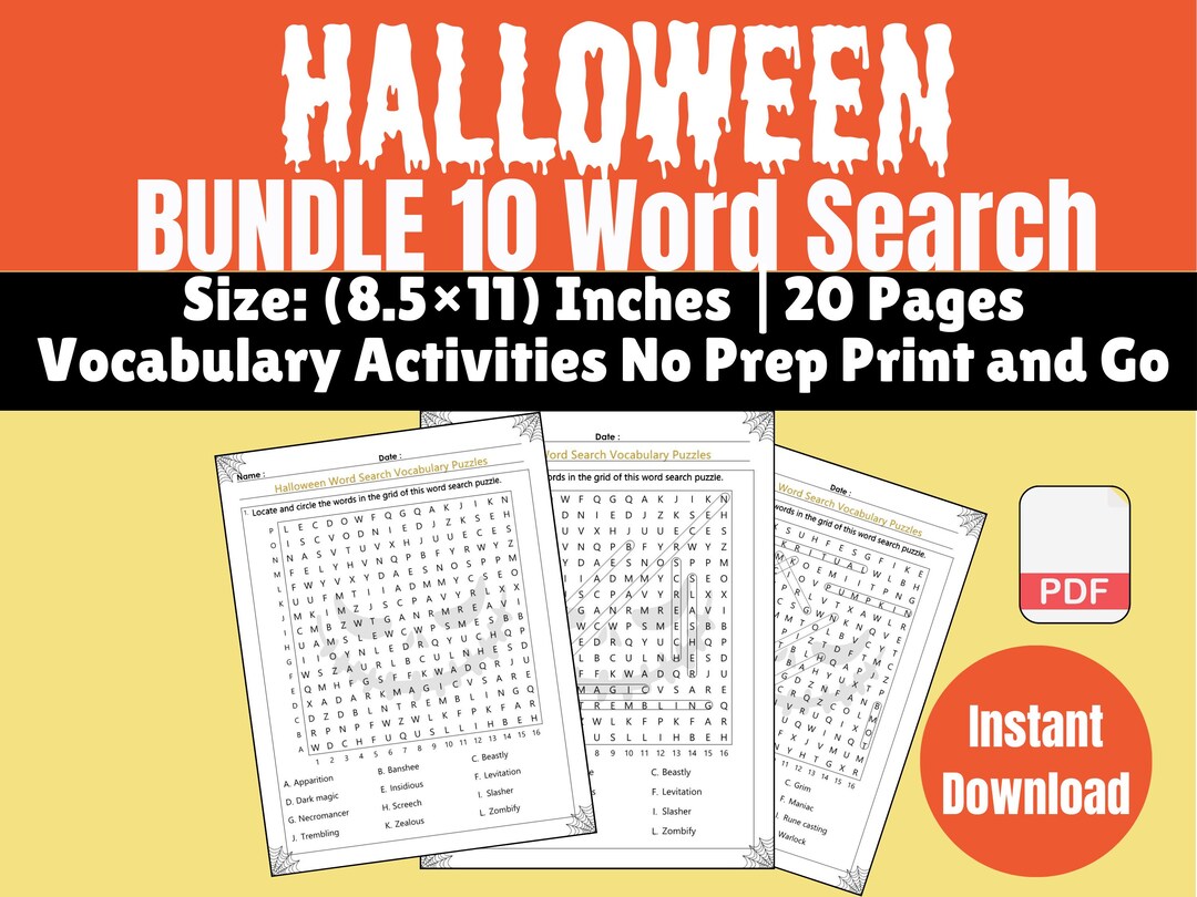 Halloween Printable Word Search | Bundle of 10 Puzzles Printable ...