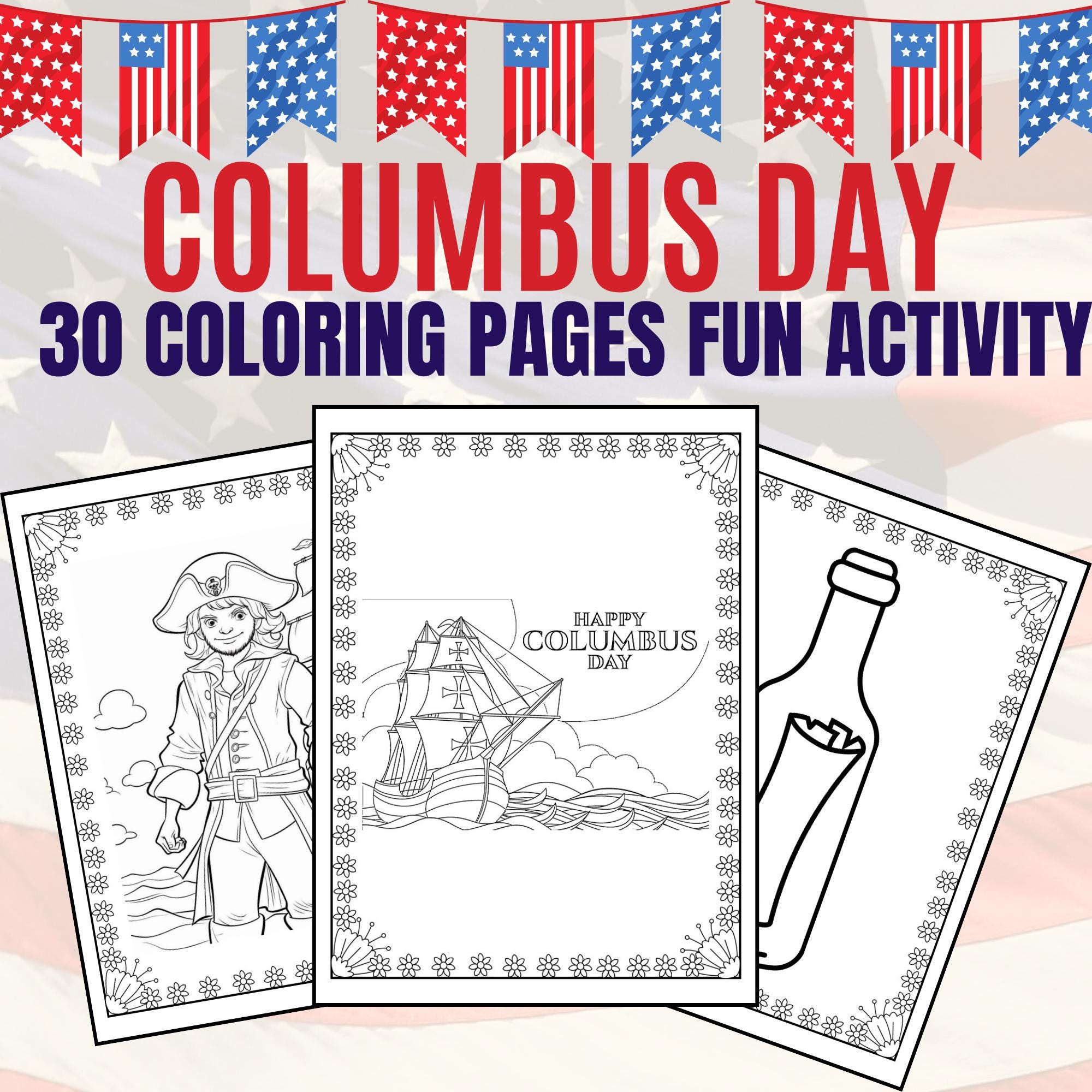Columbus Day Coloring Pages (30 Sheets) Printable Columbus Day ...