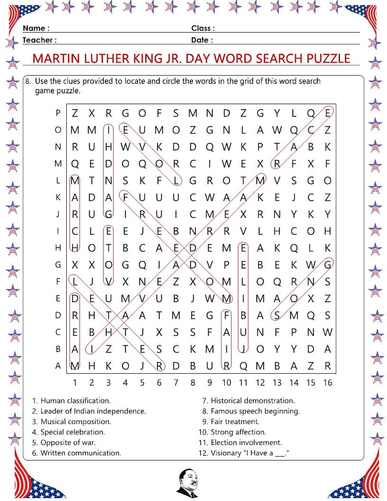 Martin Luther King Jr Word Search 8 Puzzles Martin Luther King ...