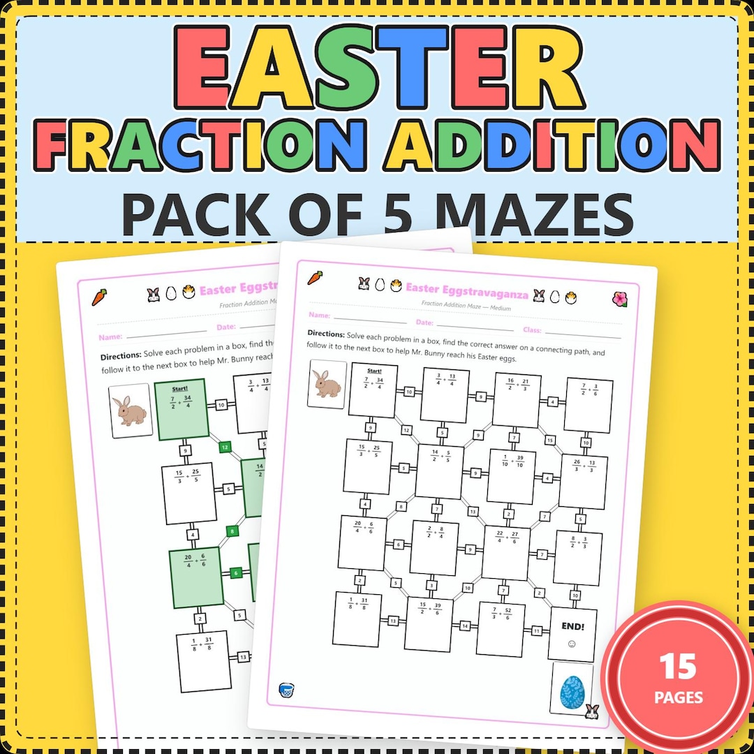 Fraction Addition Maze | Easter Math Activity Pack | 5 Puzzles + Step ...