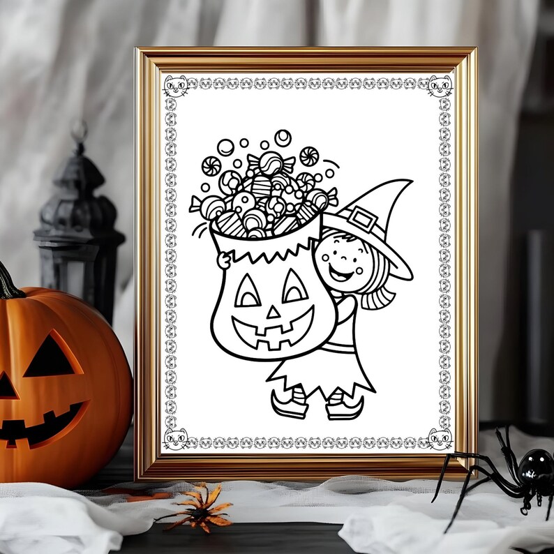 Halloween Coloring Pages, 36 Cute, Cozy, Spooky Vibes Illustrations ...