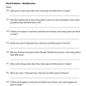 Math Worksheets 3th to 5th Grade | 266 Word Problems | Addition ...
