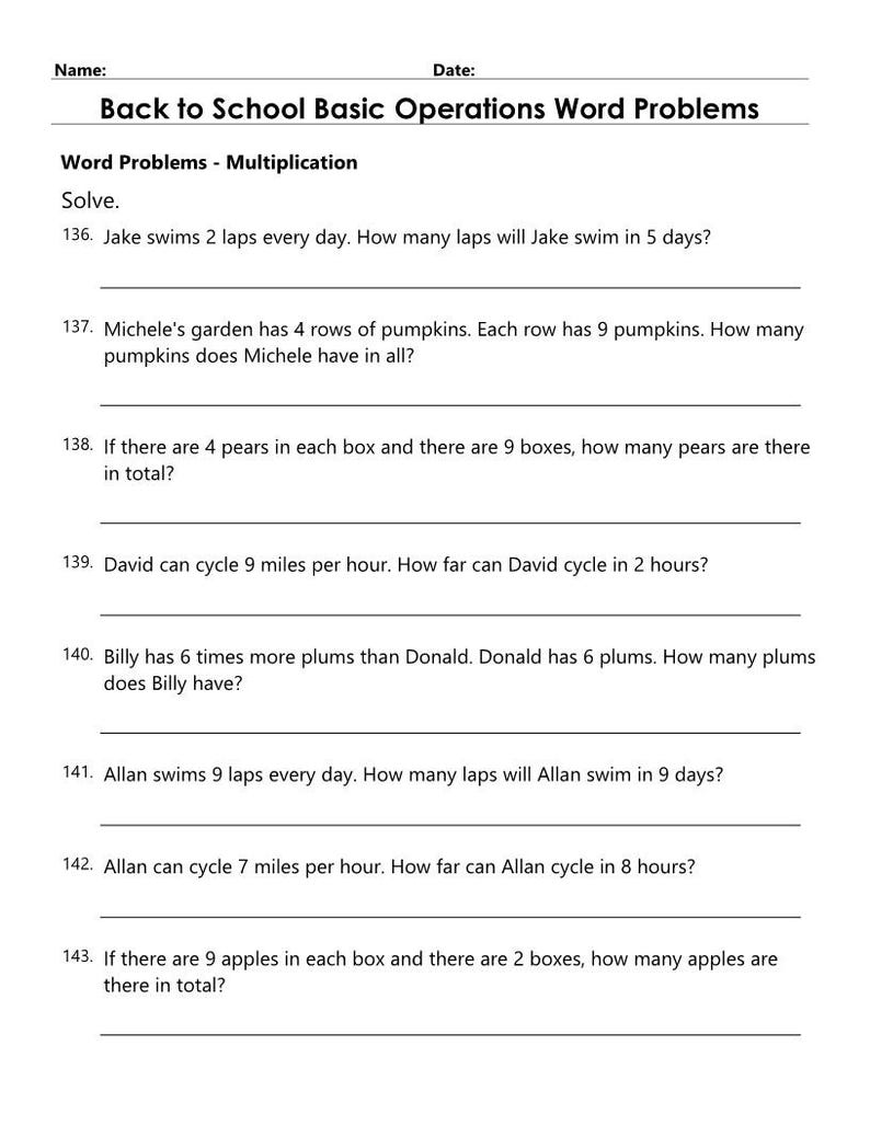 Math Worksheets 3th to 5th Grade | 266 Word Problems | Addition ...