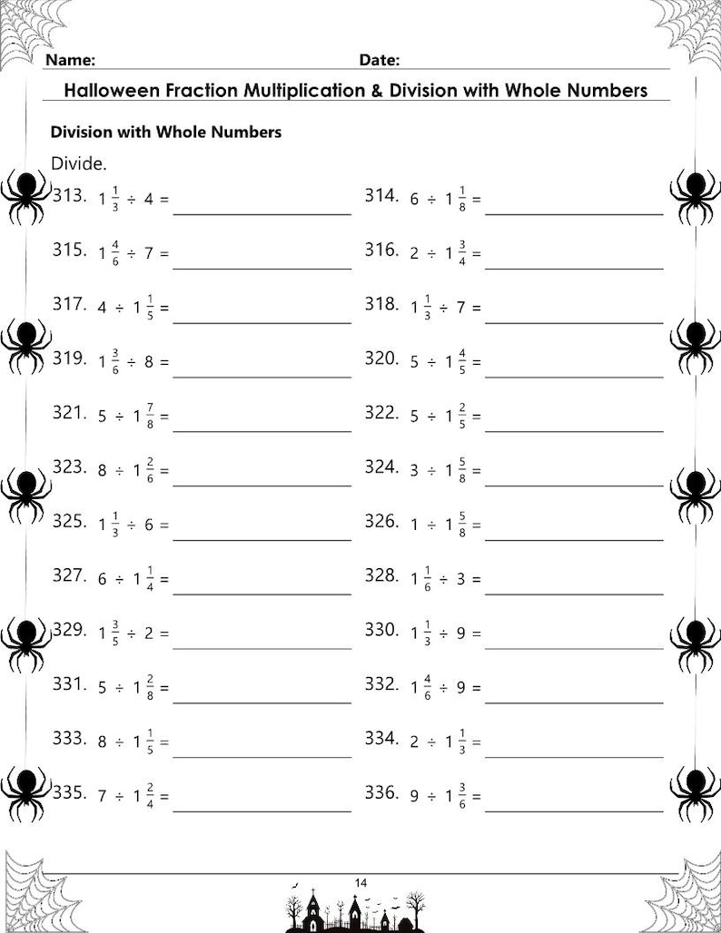 Halloween Math Multiplying and Dividing Fractions by Whole Numbers 5th ...