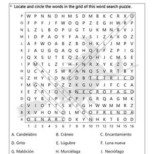 Halloween Printable Spanish Word Search and Crossword 10 Puzzles Noche ...