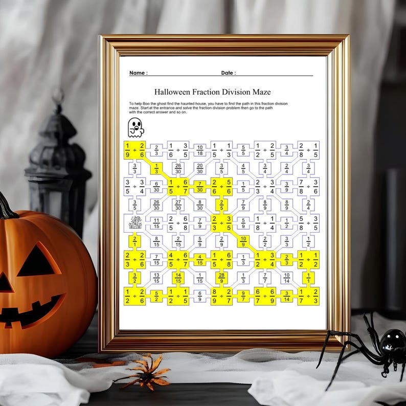 Halloween Fraction Division Maze: Math Activity Bundle (PDF Pattern) - Etsy
