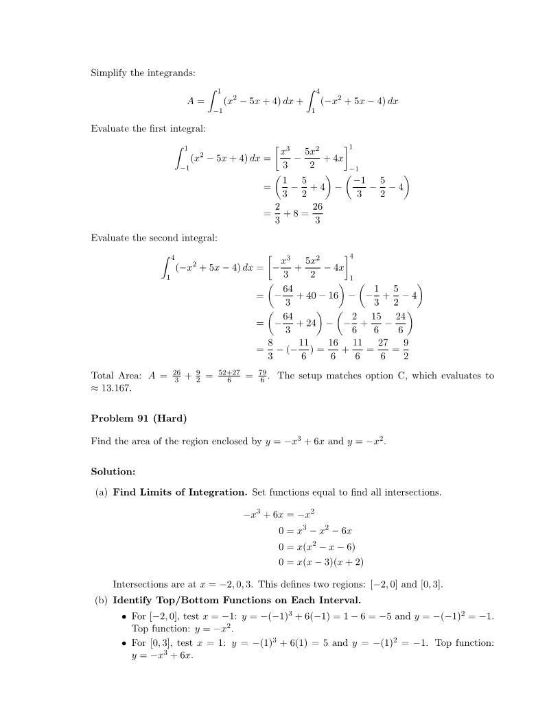 Definite Integrals & Area Between Curves Worksheets | AP Calculus AB/BC ...