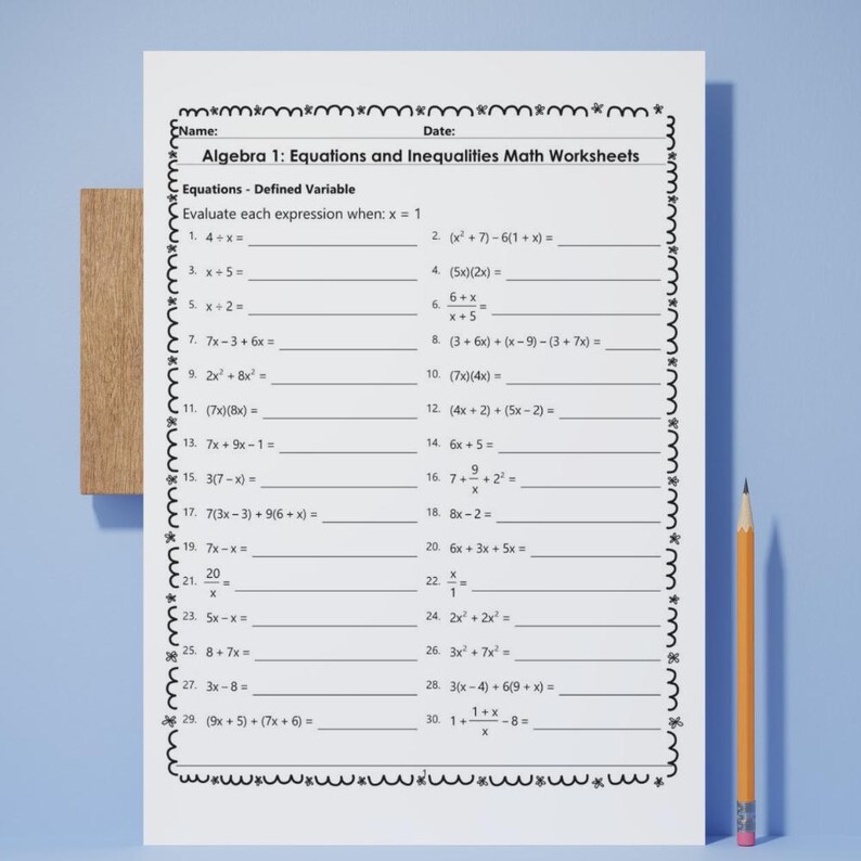 Algebra 1 Equations Bundle 42 Worksheets Practice One Step and Two ...