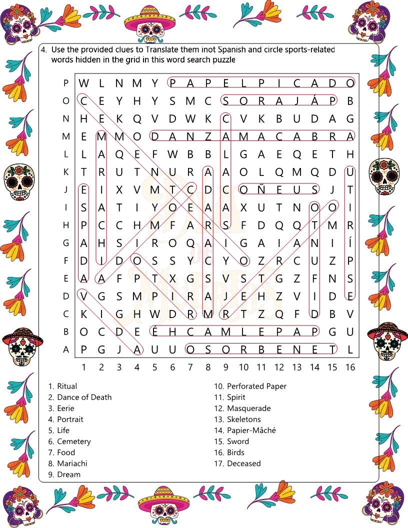 Día De Los Muertos Word Search Printable Day of (Instant Download) - Etsy