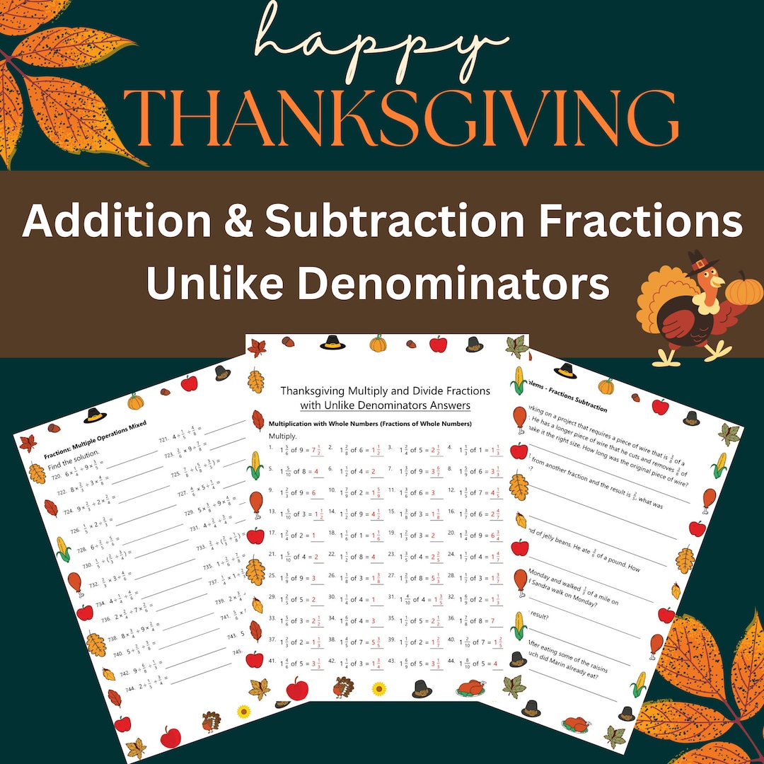 5th Grade Fraction MULTIPLY & DIVIDE FRACTIONS Thanksgiving Math No ...