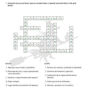 Halloween Printable Spanish Word Search and Crossword 10 Puzzles Noche ...