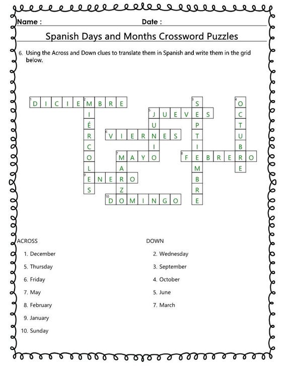 Spanish Crossword Puzzles Printable