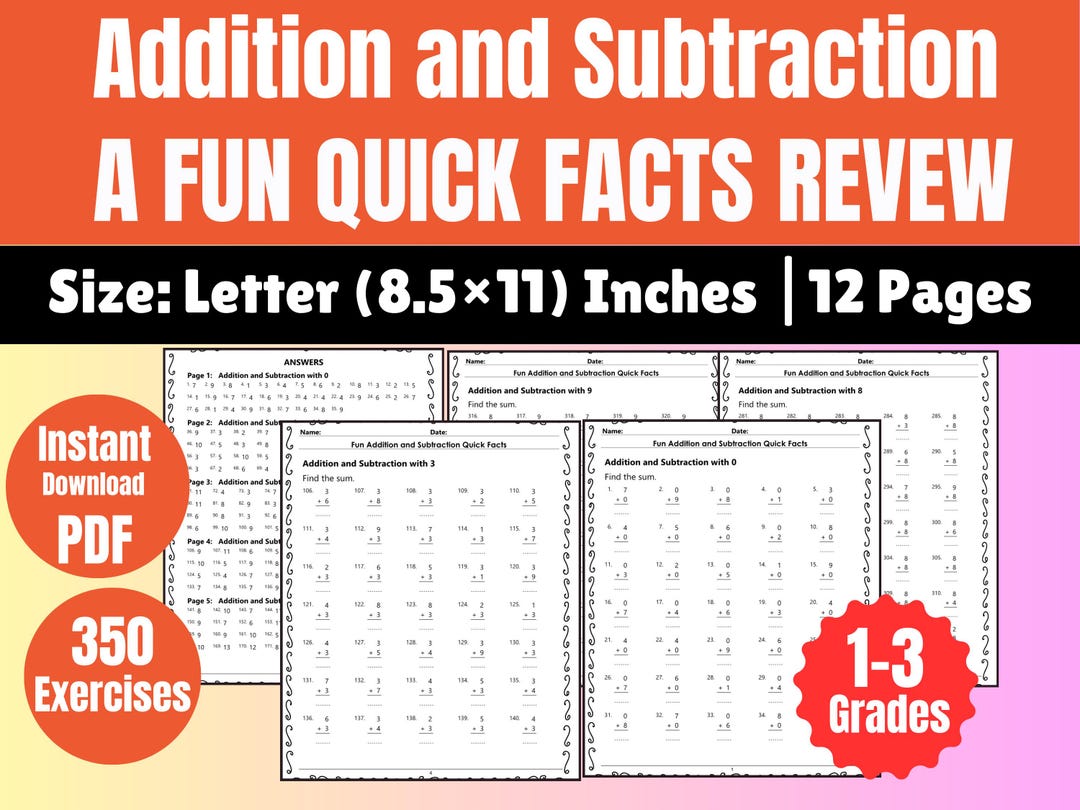 Math Fact Fluency: Addition & Subtraction Quick Facts PRINTABLE Add and ...