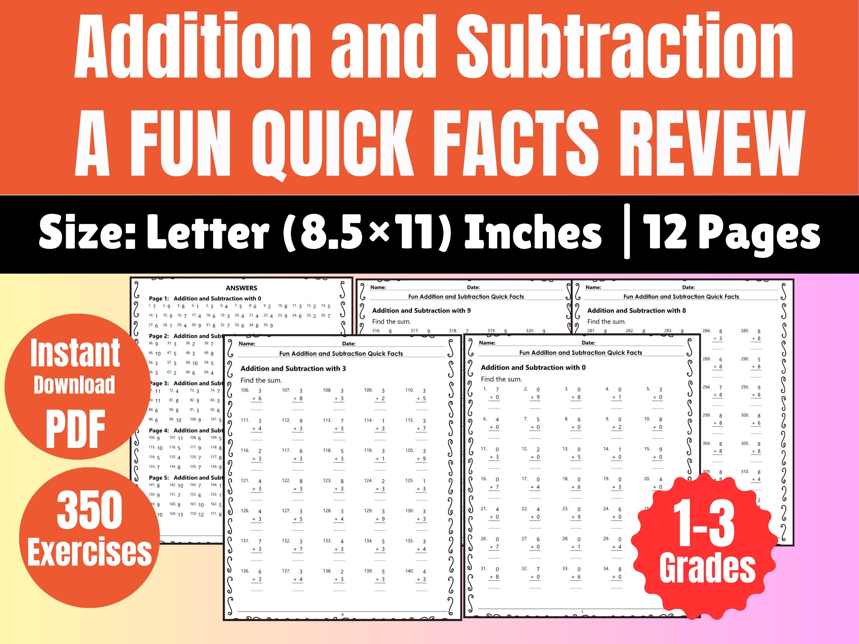 Math Fact Fluency: Addition & Subtraction Exercises (PDF Download) - Etsy