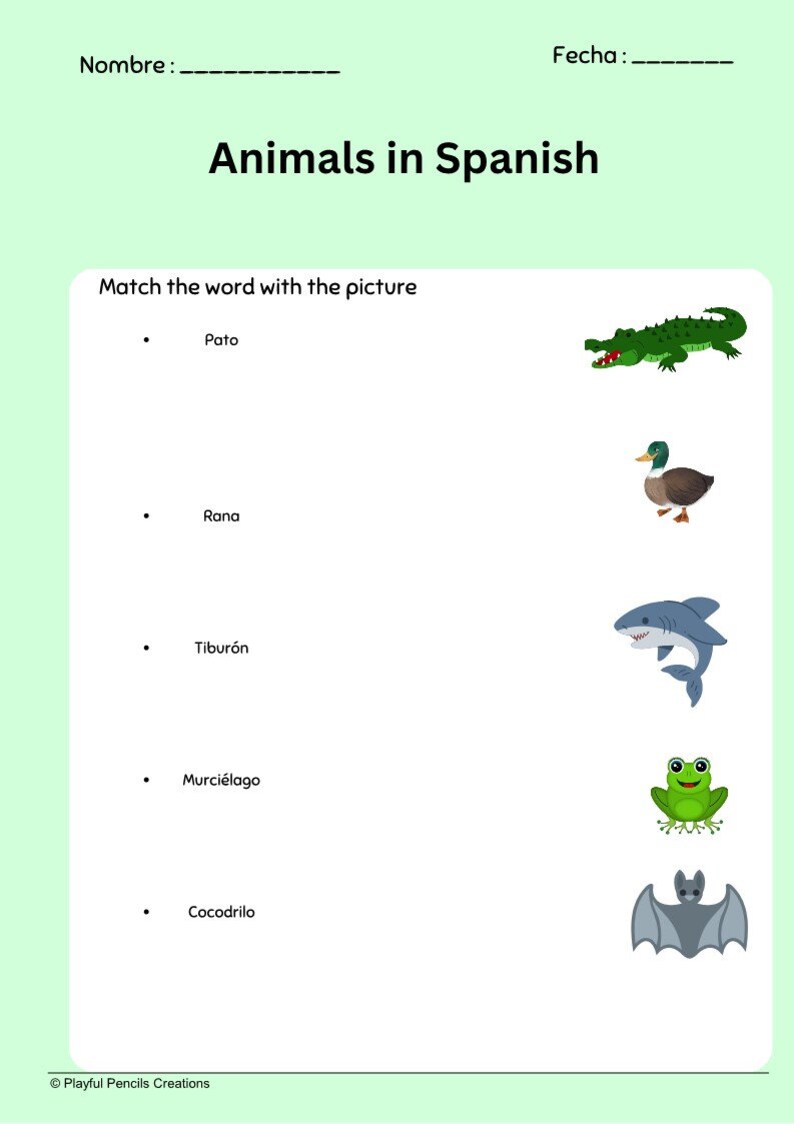 Match Animal Names in Spanish + Word Search About Animals | Los ...