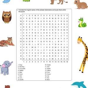 Spanish Animal Names Nombres De Animales Sopa De Letras Y Crucigrama ...