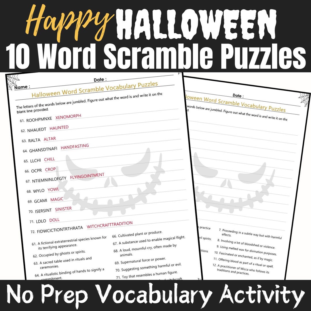 Halloween Word Scramble Bundle of 10 Puzzles, Halloween Party Game ...