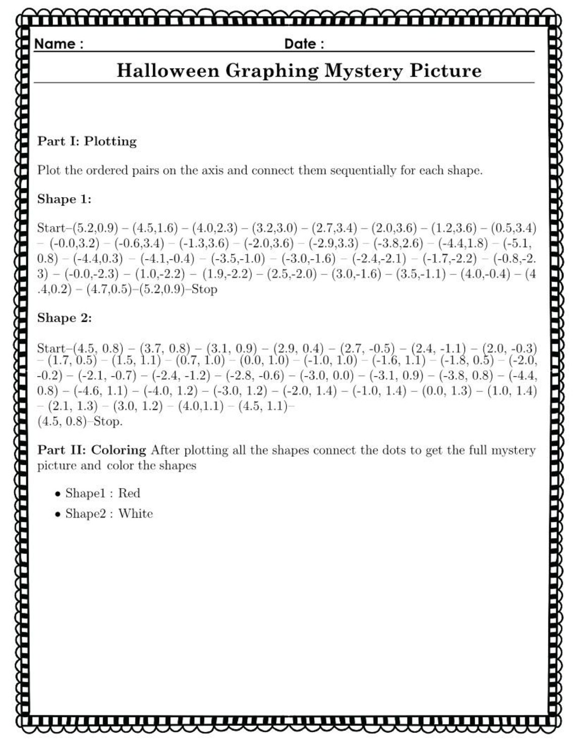 Halloween Coordinate Graphing: Mystery Picture Math (instant Download ...