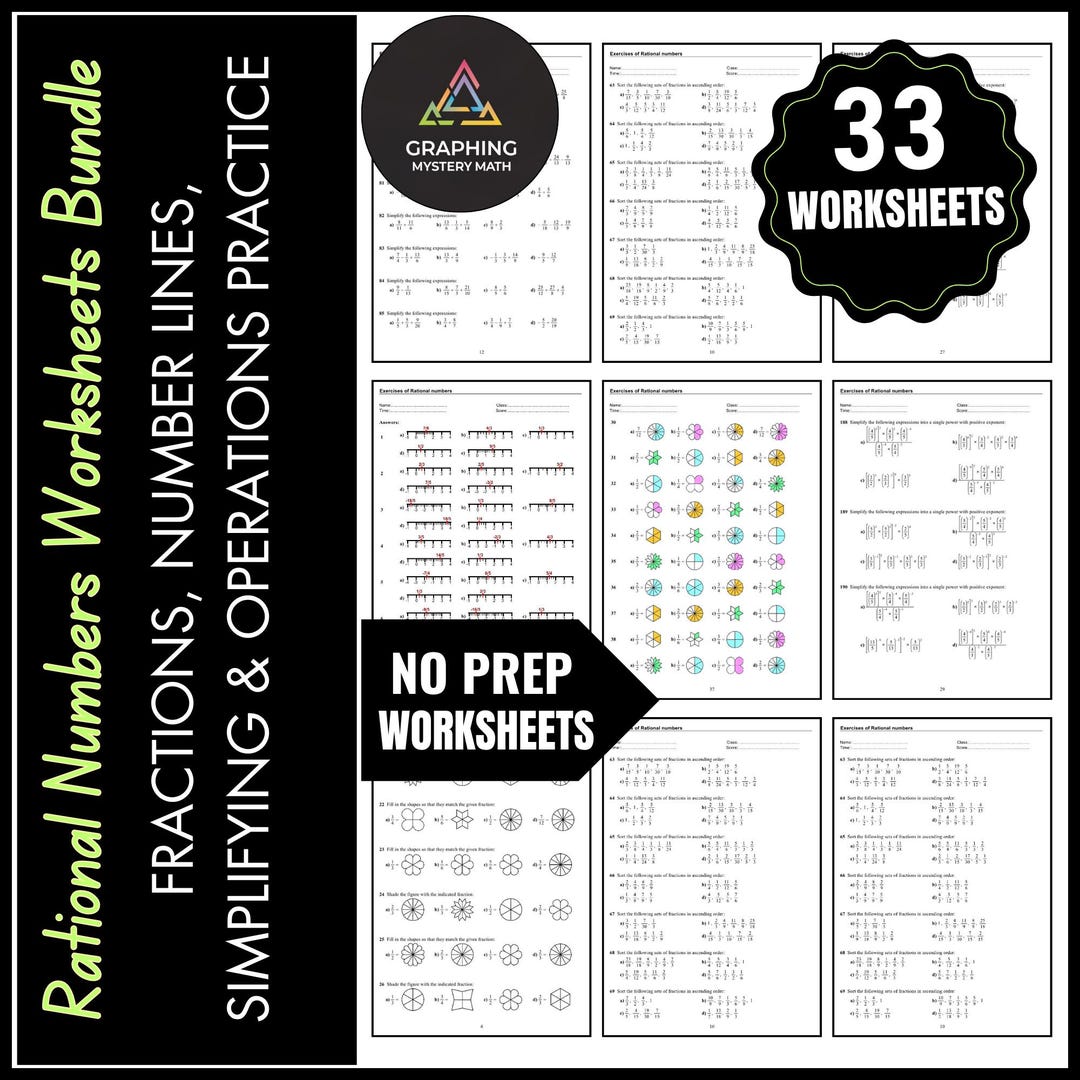 Rational Numbers Worksheets PDF | Fractions, Simplifying, Number Line ...